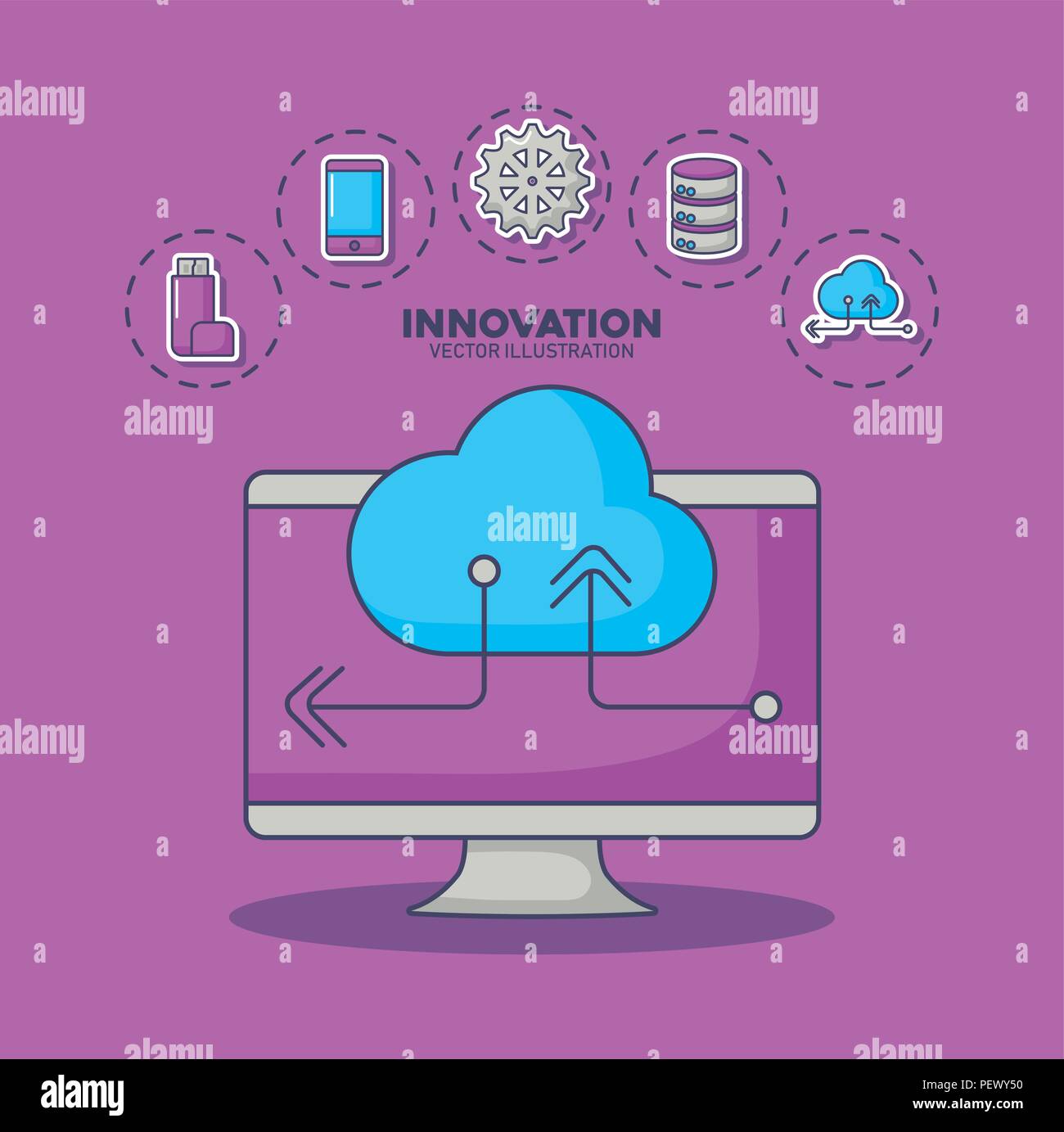 computer and cloud storage with innovation and technology related icons ...