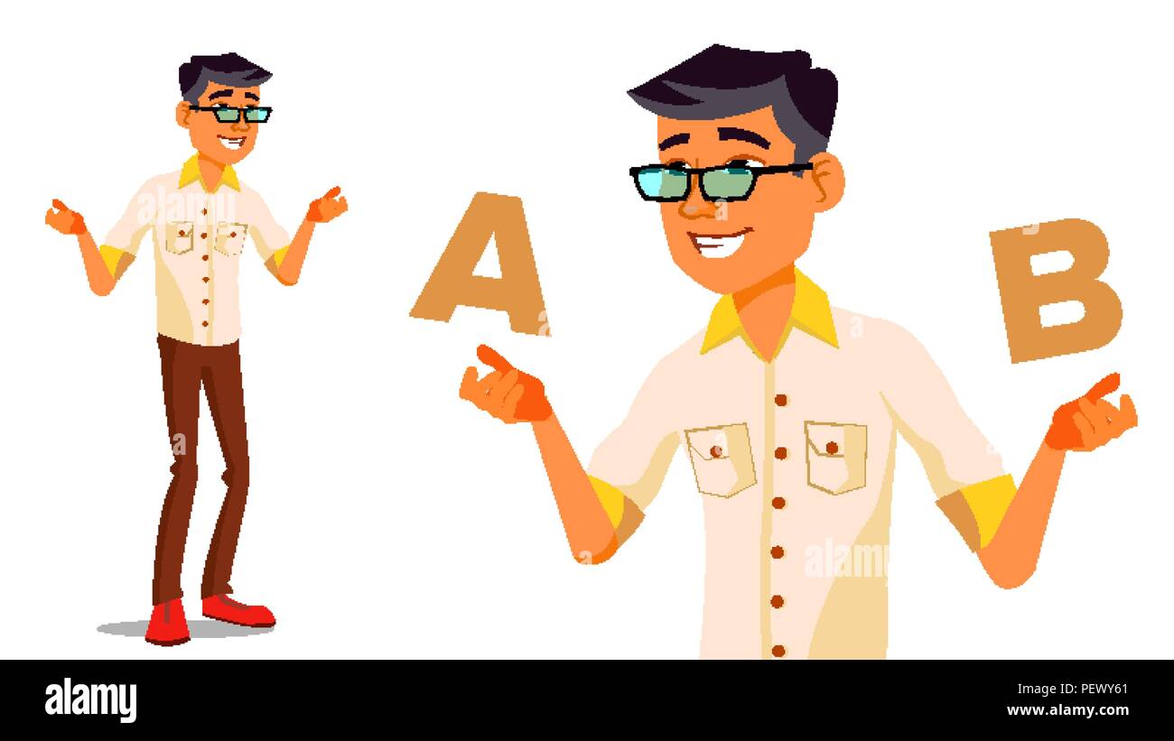 Asian Man Comparing A With B Vector. Good Idea. Carrying A Balance ...