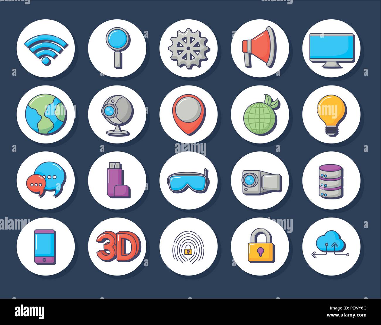 icon set of innovation and technology concept over white circles and ...
