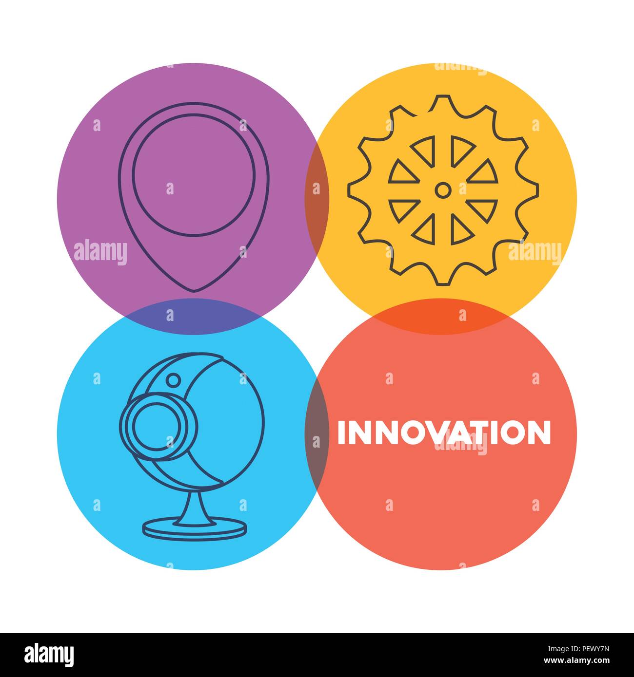 icon set of innovation and technology concept over colorful circles and ...