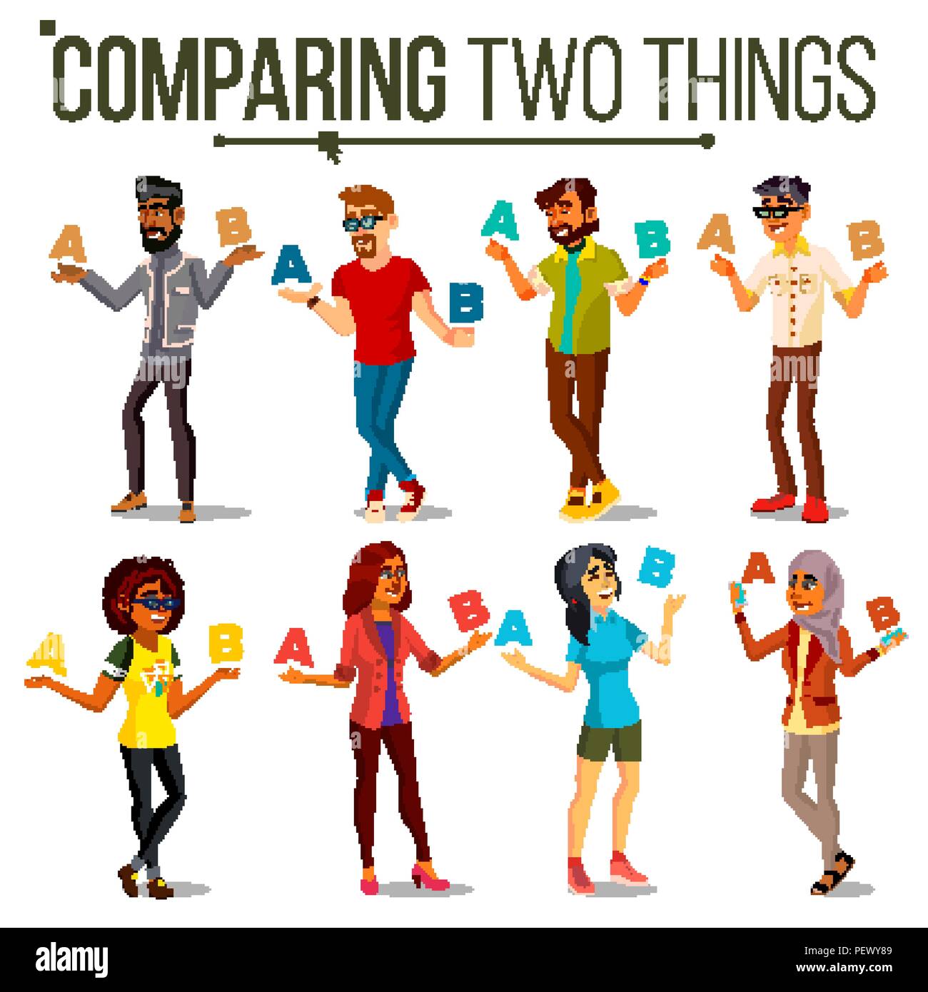 People Comparing A With B Vector. Balance Of Mind And Emotions. Mix ...
