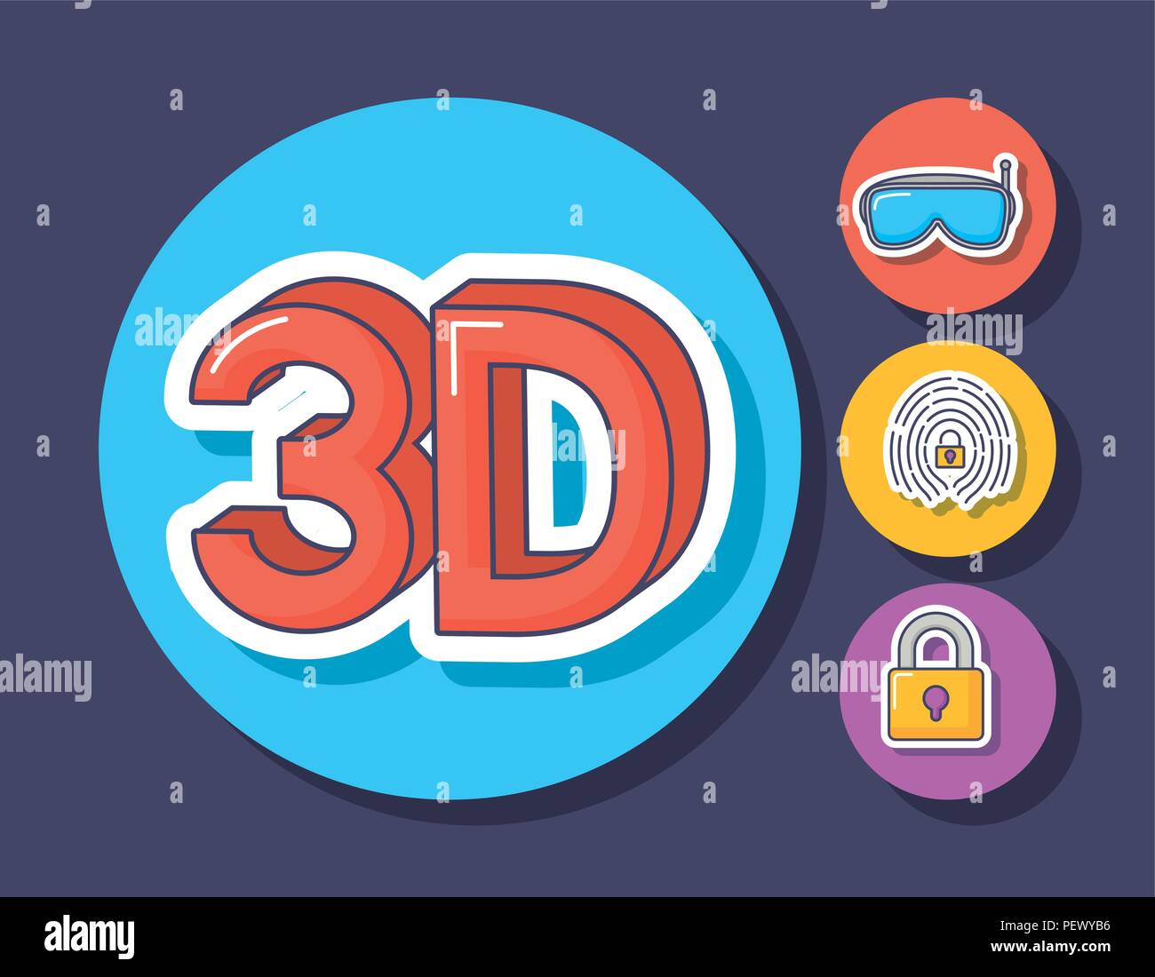 3D symbol with technology and innovation related icons over colorful ...