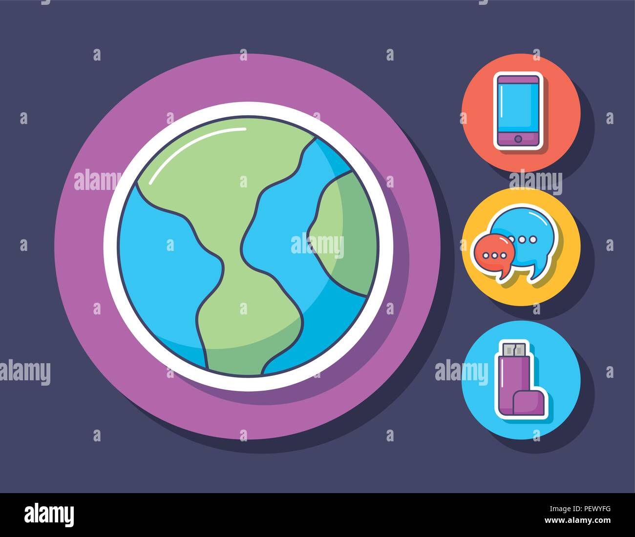 earth planet with technology and innovation related icons over colorful ...