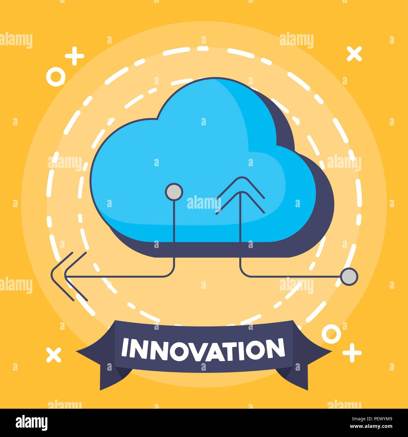 innovation and technology design with cloud storage icon over yellow ...