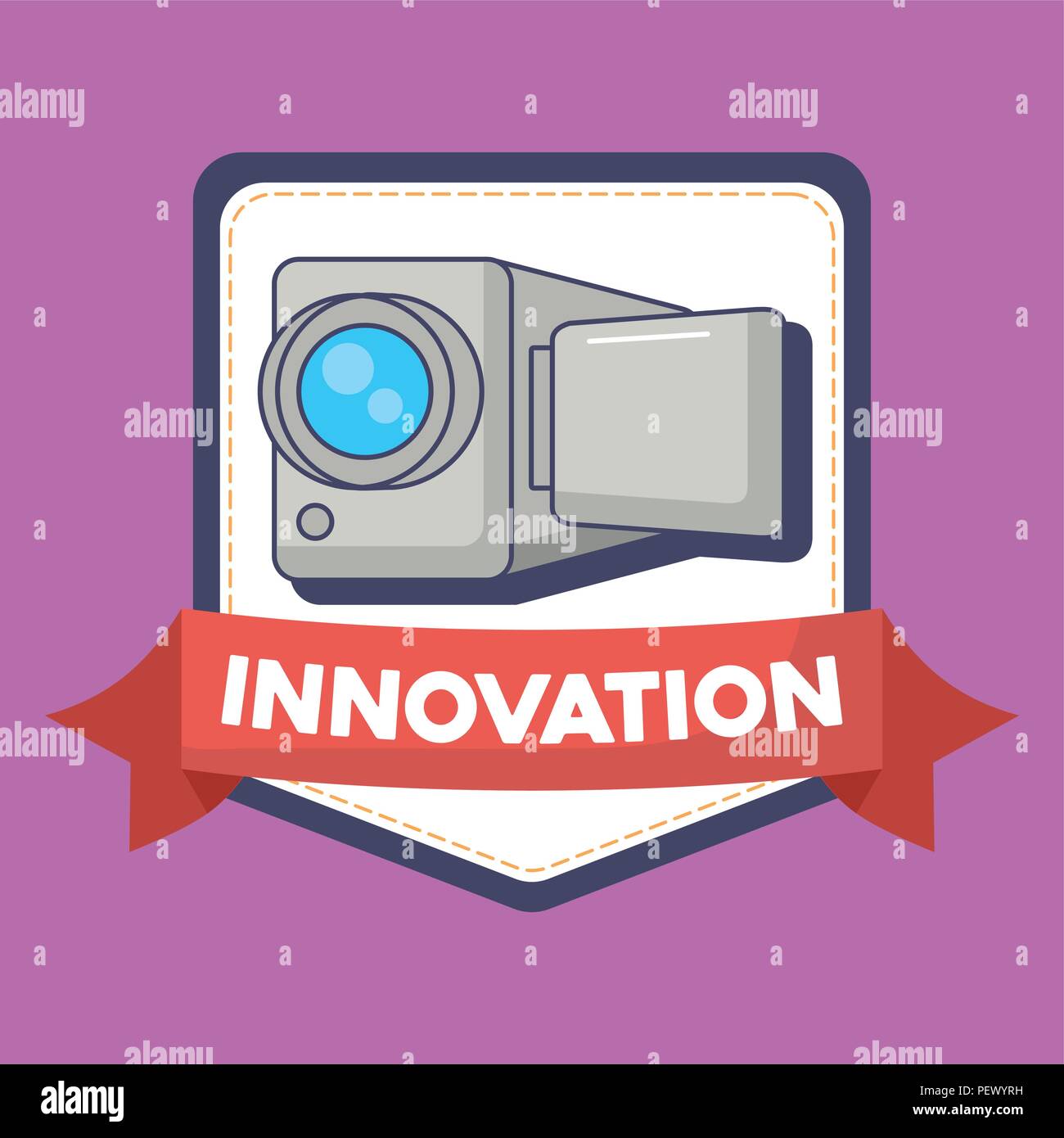 decorative frame with camera over purple background, colorful design ...