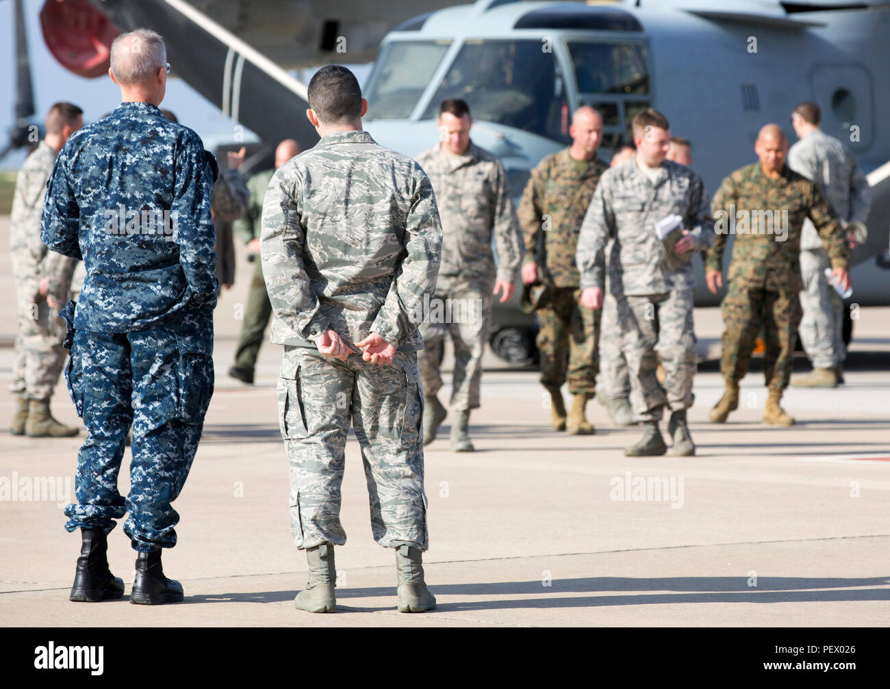Senior logistics leaders of the U.S. Armed Forces tour the flight line ...