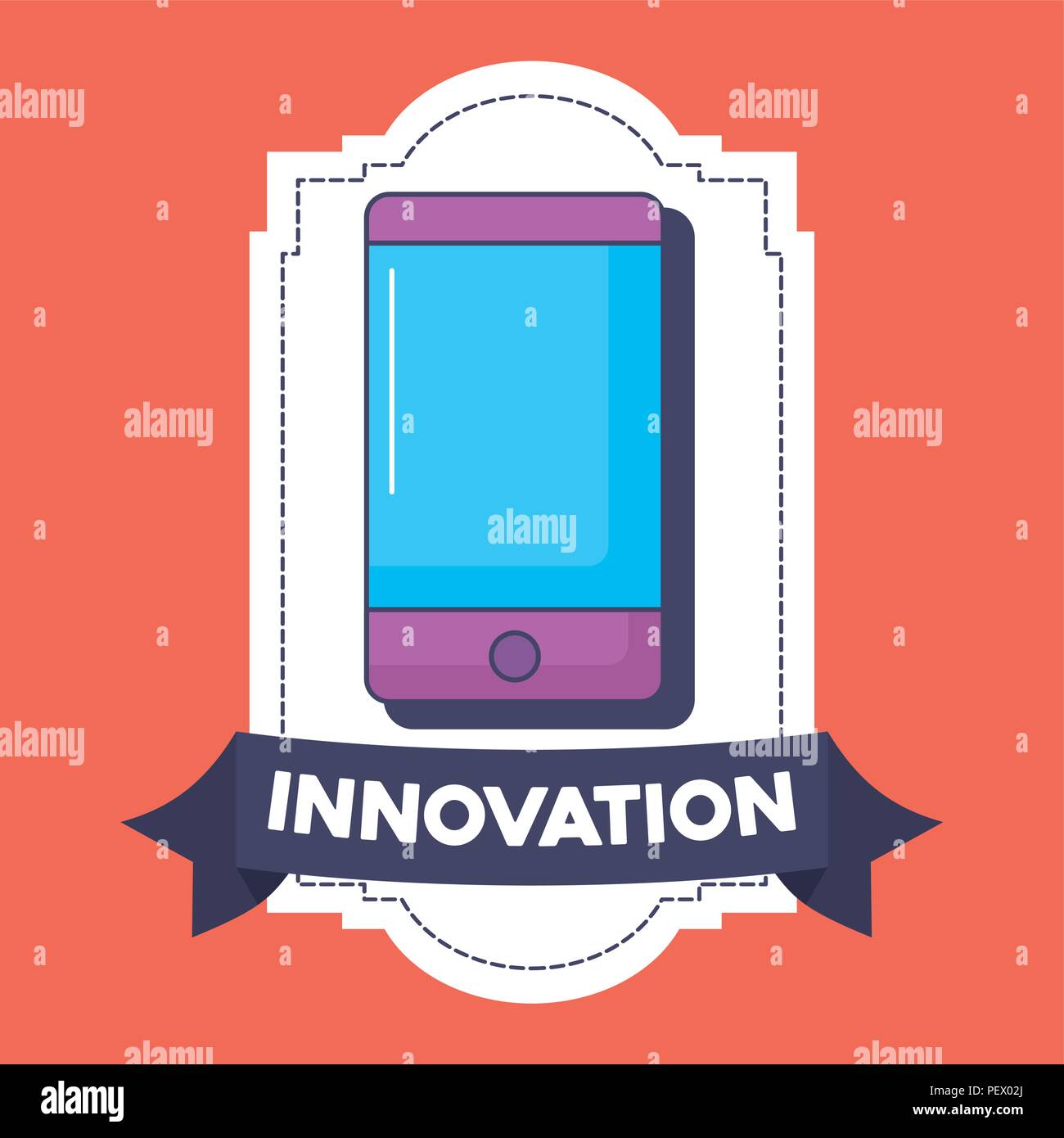 decorative frame with cellphone over red background, colorful design ...