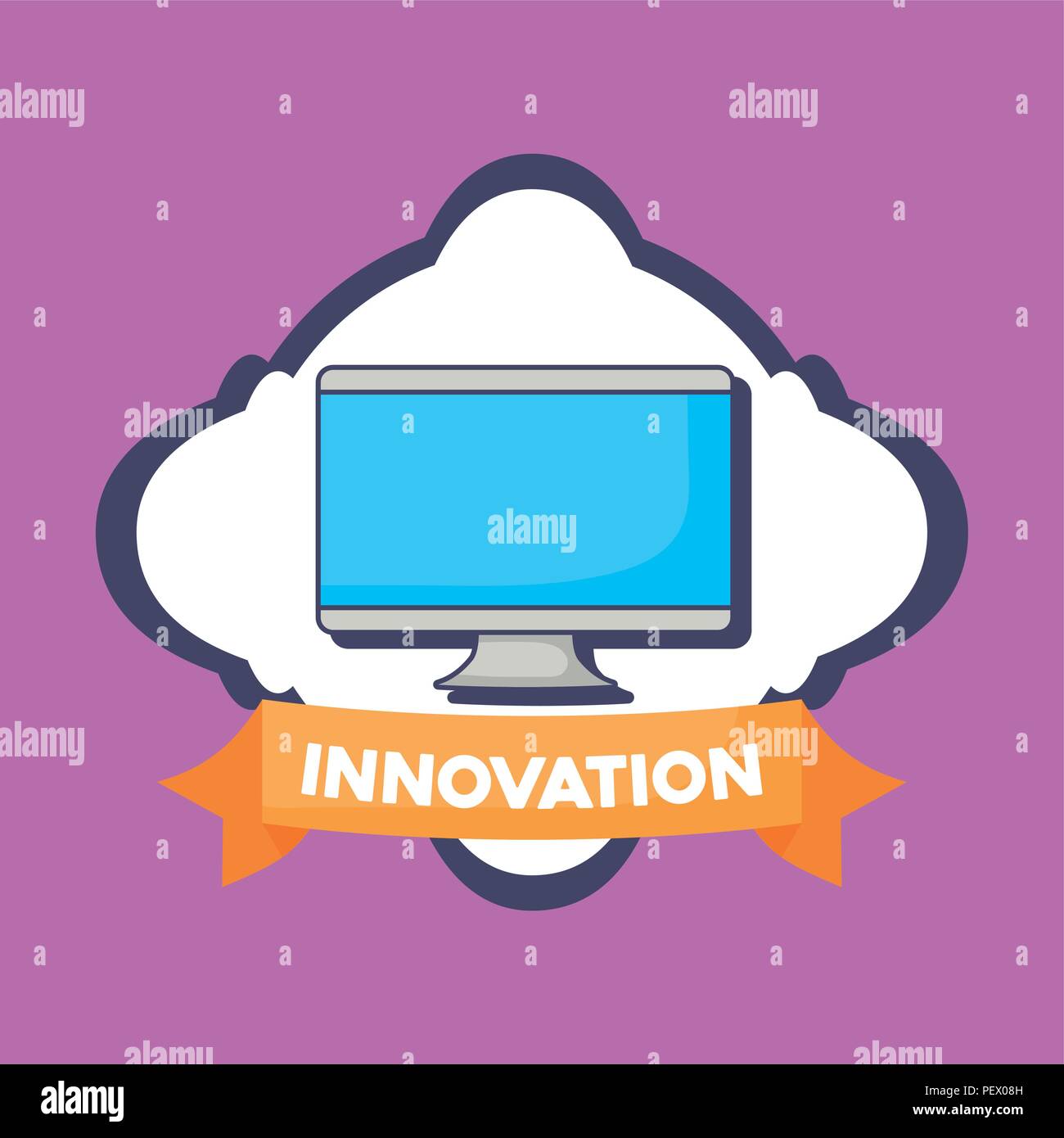 decorative frame with computer over purple background, colorful design ...