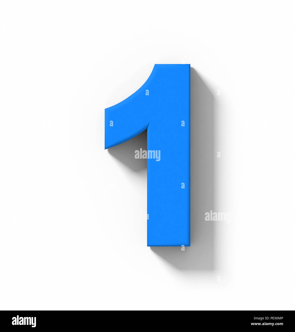 number 1 3D blue isolated on white with shadow - orthogonal projection ...