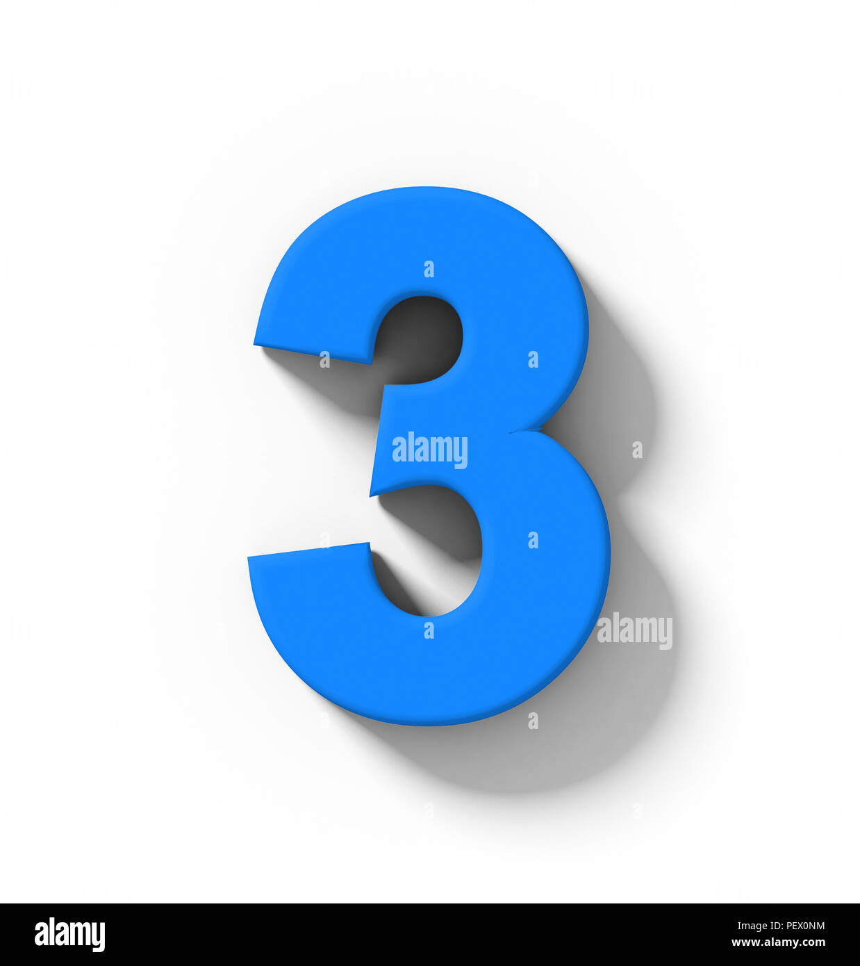 number 3 3D blue isolated on white with shadow - orthogonal projection ...