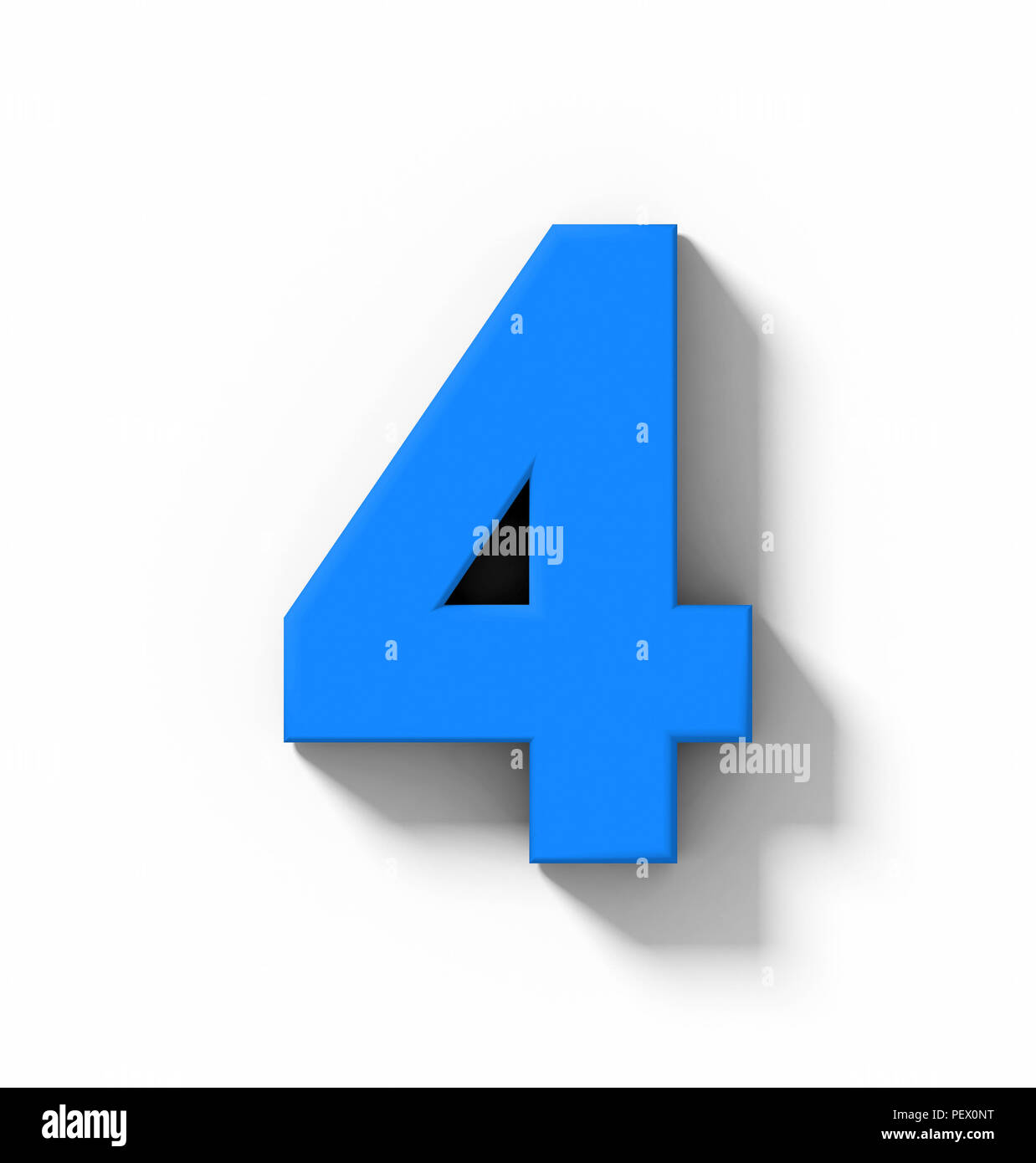 number 4 3D blue isolated on white with shadow - orthogonal projection ...