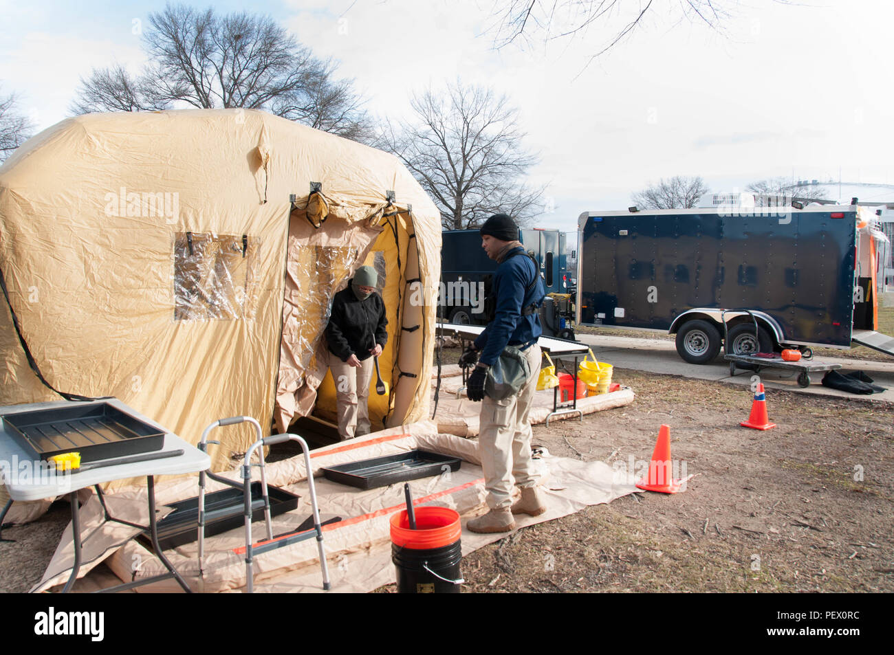 Members of the 33rd Civil Support Team (CST) set up a decontamination ...