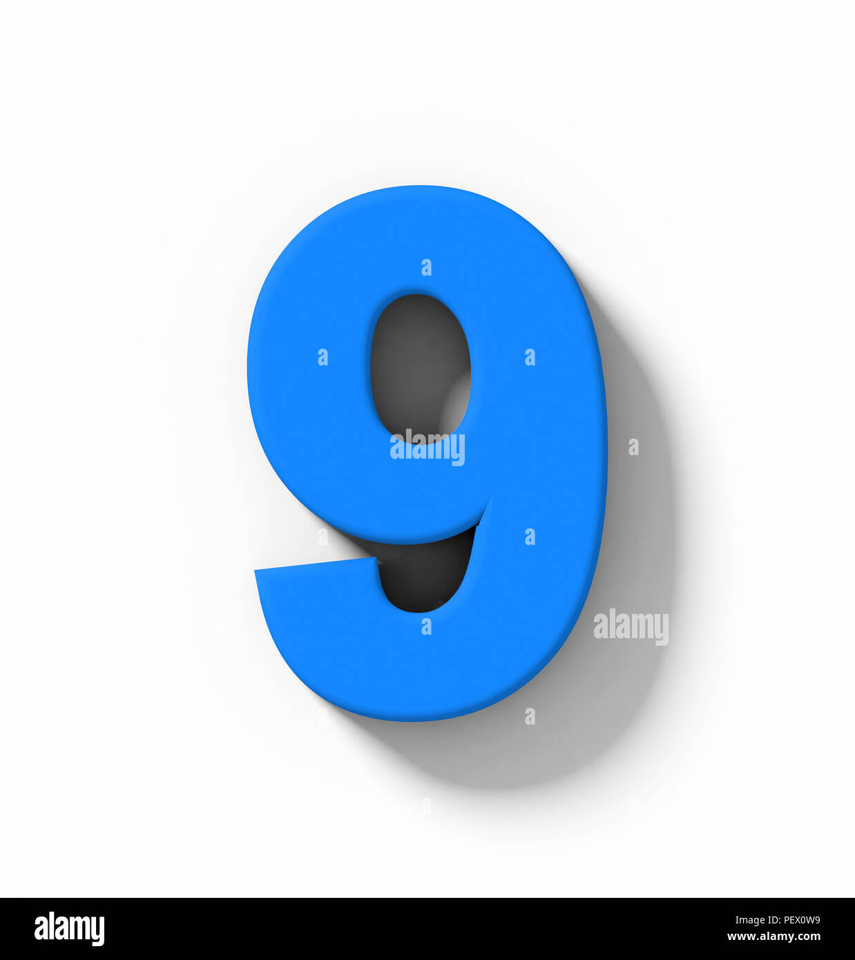 number 9 3D blue isolated on white with shadow - orthogonal projection ...