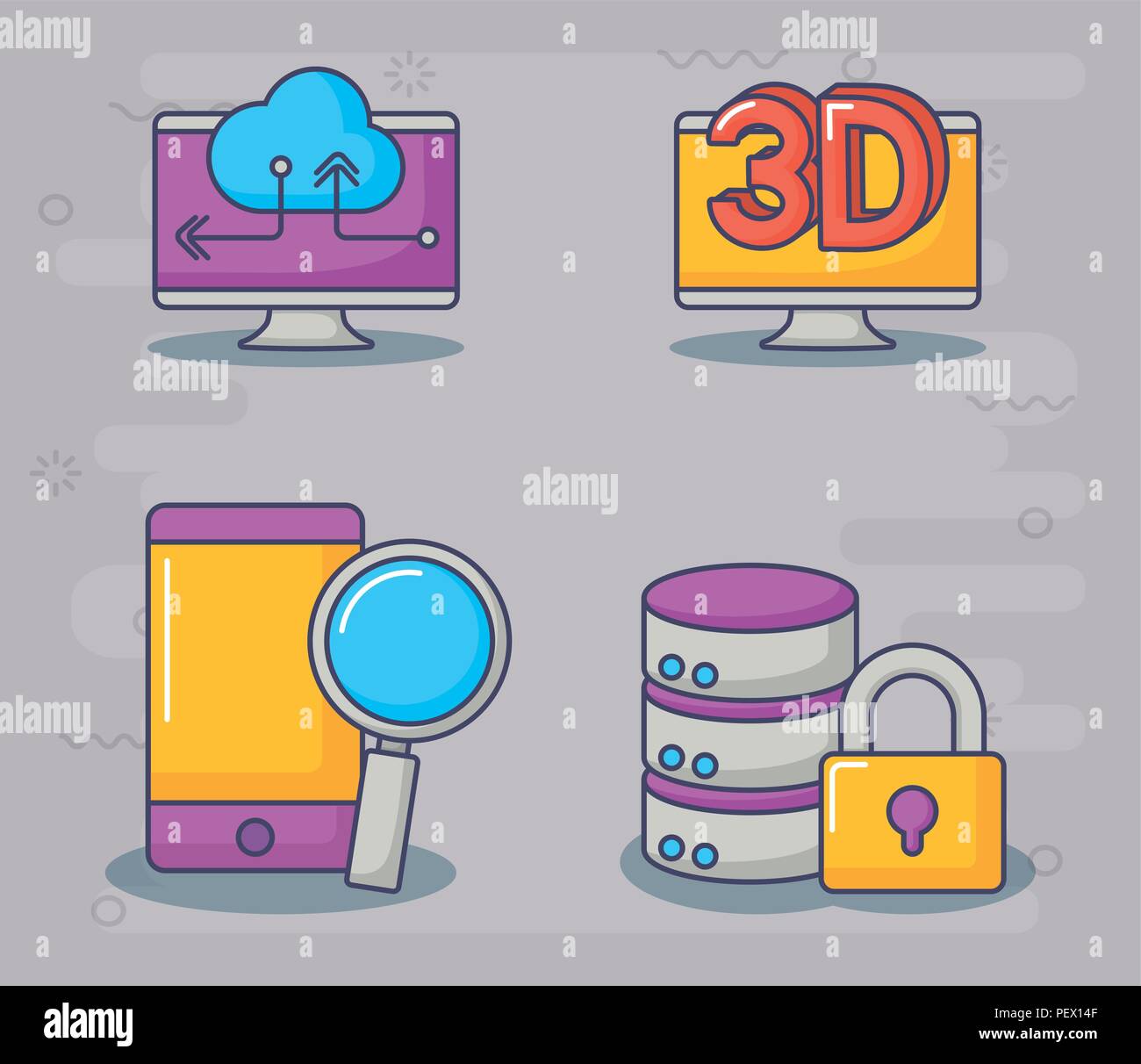 icon set of innovation and technology concept over gray background ...