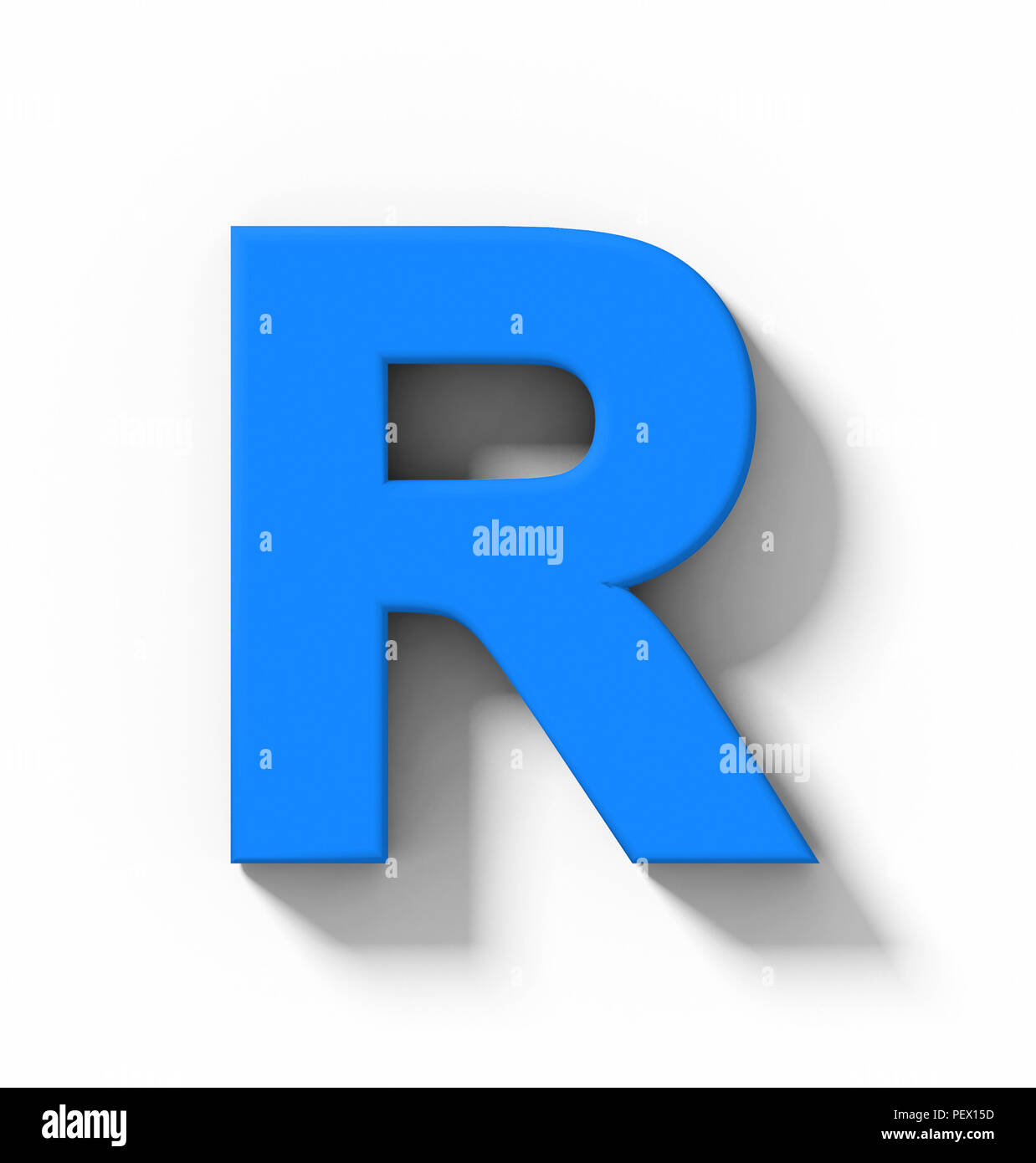 letter R 3D blue isolated on white with shadow - orthogonal projection ...