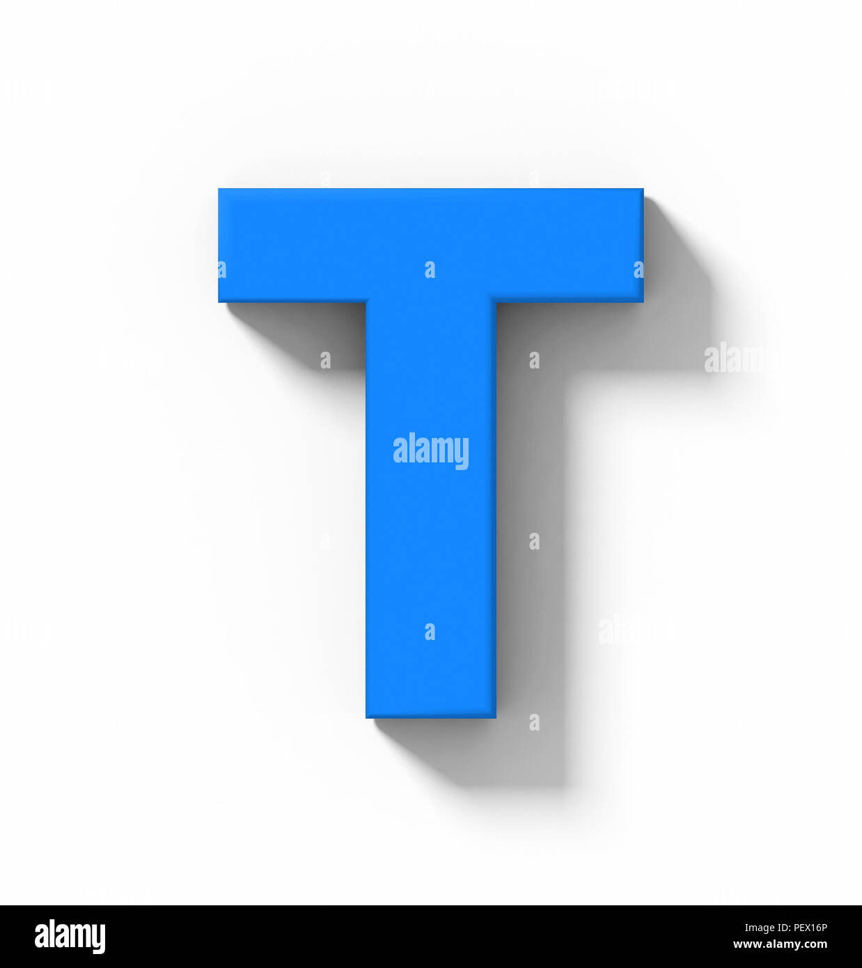 letter T 3D blue isolated on white with shadow - orthogonal projection - 3d rendering Stock ...