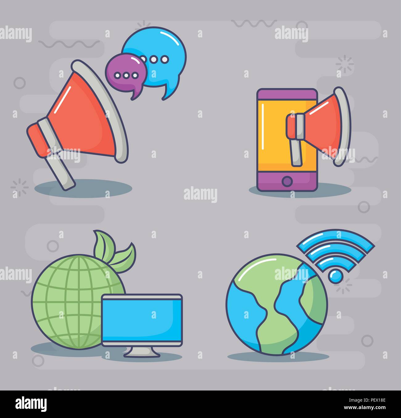 icon set of innovation and technology concept over gray background ...