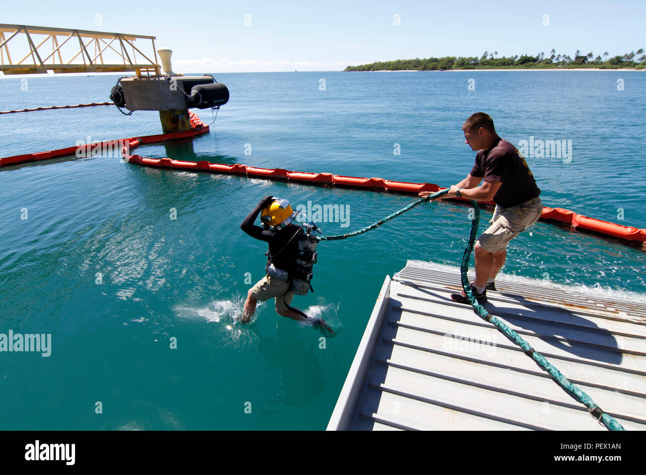 A diver with 7th Engineer Dive Detachment, 8th Theater Sustainment ...