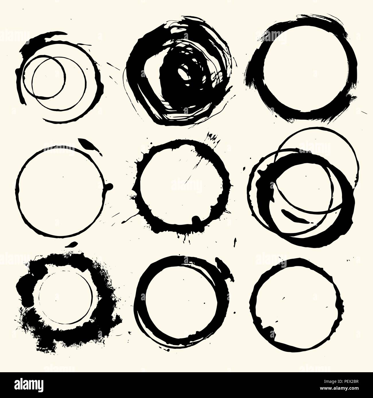 Collection of round strokes with black paint, strokes, brush strokes ...