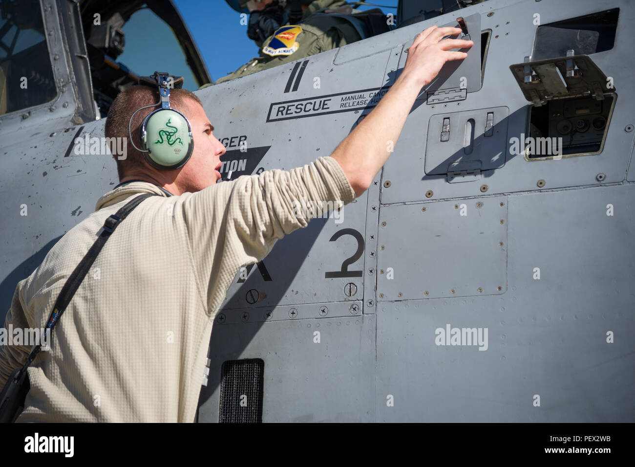 A U.S. Air Force Airman, crew chief with the 355th Aircraft Maintenance ...