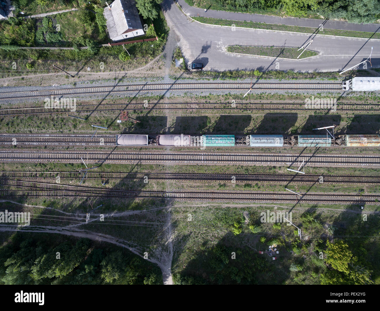 railway, trains with wagons, view from above Stock Photo - Alamy