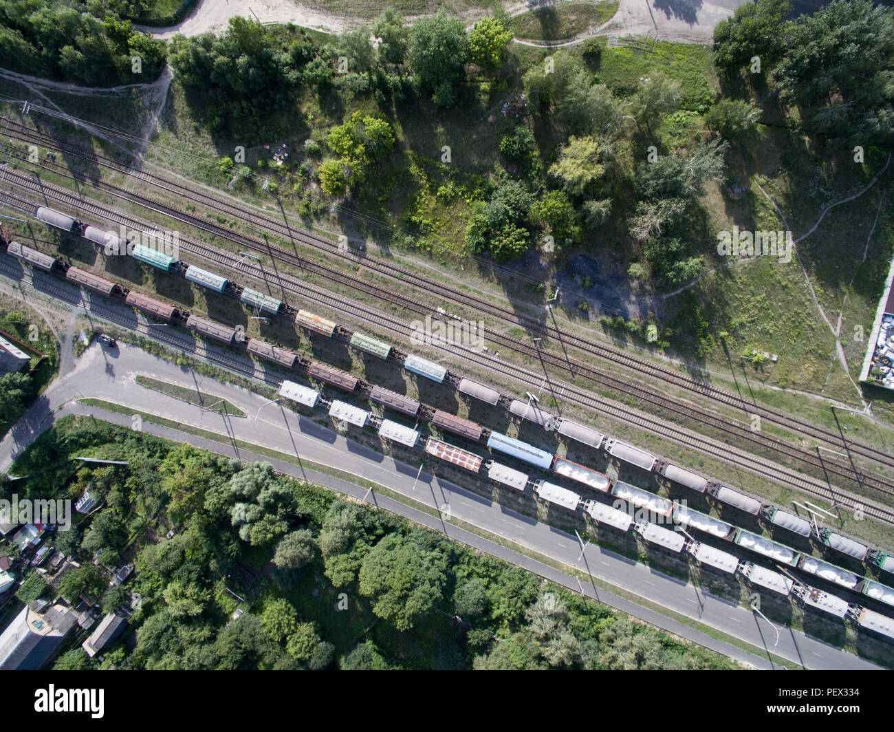 railway, trains with wagons, view from above Stock Photo - Alamy