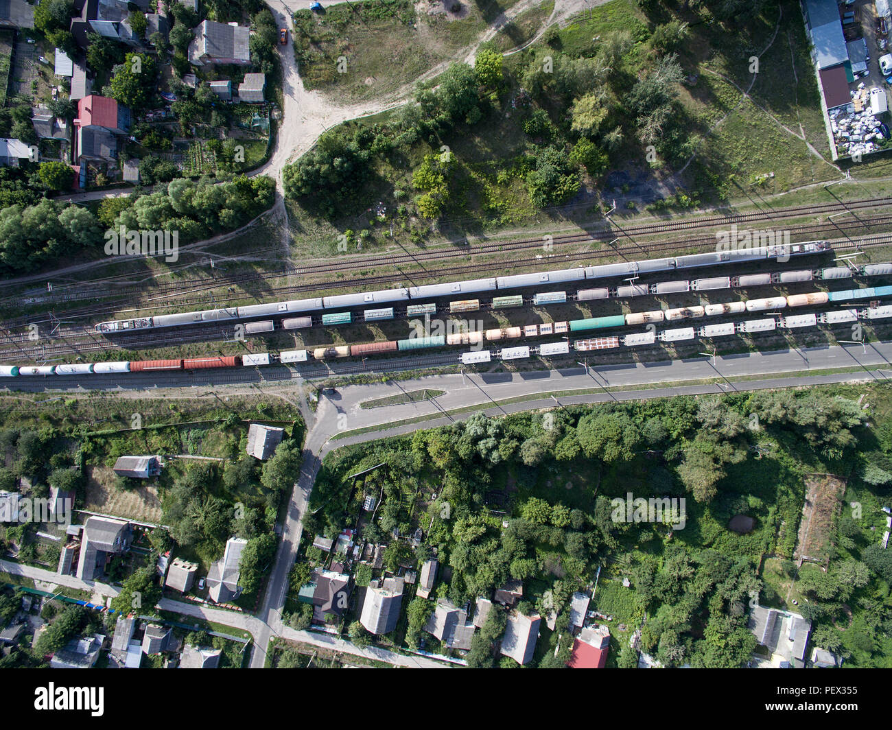 railway, trains with wagons, view from above Stock Photo - Alamy