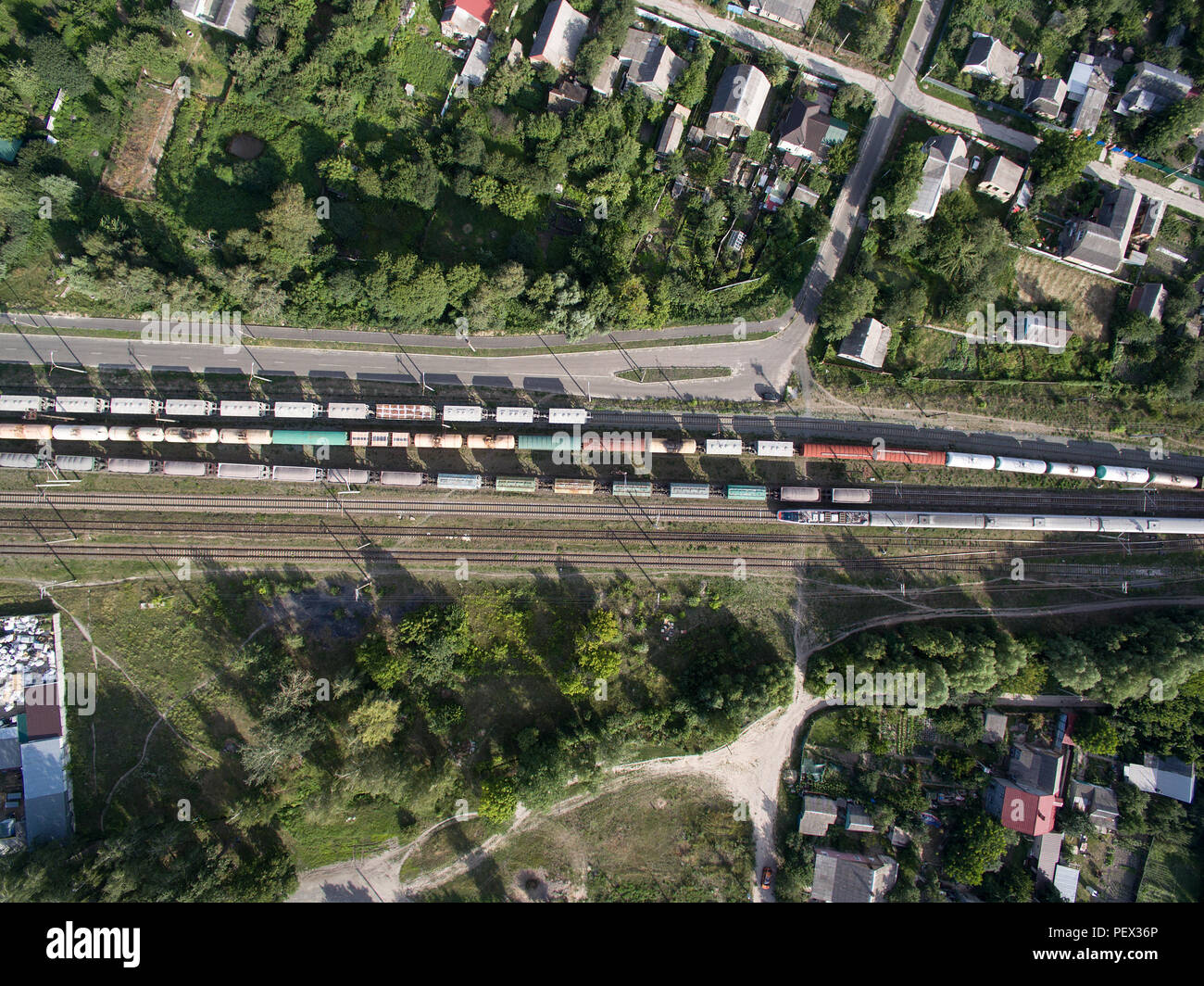 railway, trains with wagons, view from above Stock Photo - Alamy