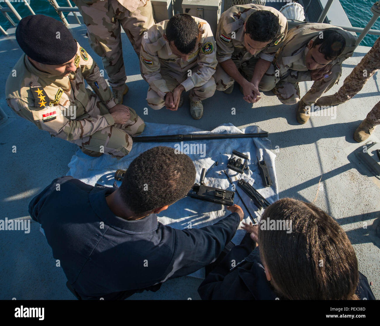 160214-N-CJ186-395 ARABIAN GULF (Feb. 14, 2016) Sailors assigned to the ...