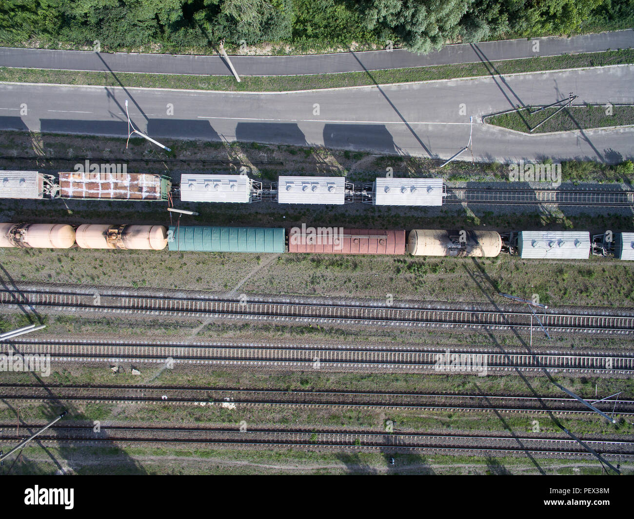 railway, trains with wagons, view from above Stock Photo - Alamy