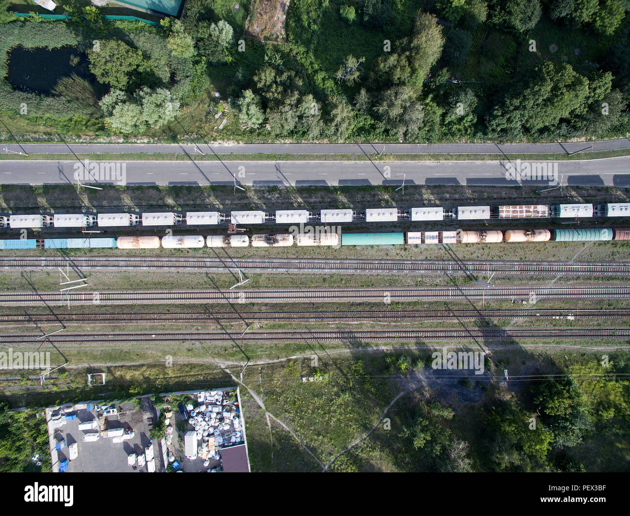 railway, trains with wagons, view from above Stock Photo - Alamy