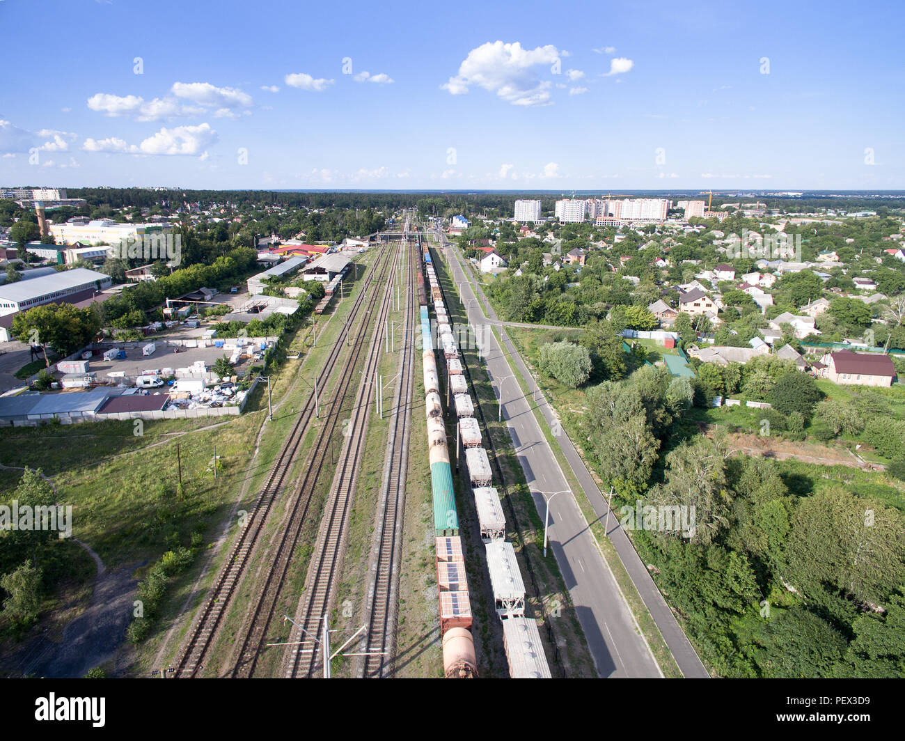 railway, trains with wagons, view from above Stock Photo - Alamy