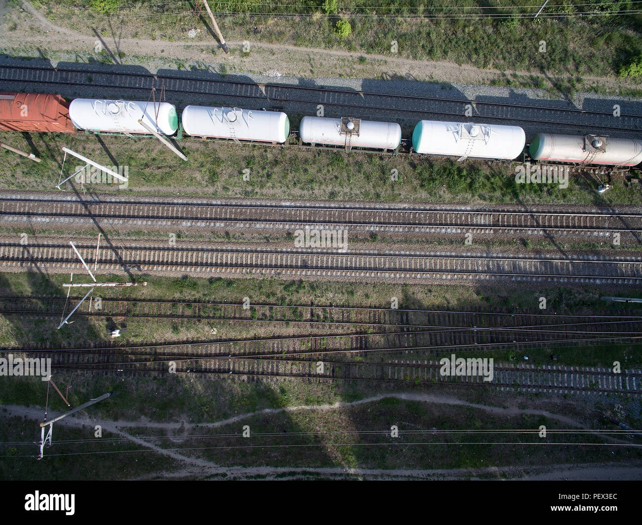 railway, trains with wagons, view from above Stock Photo - Alamy