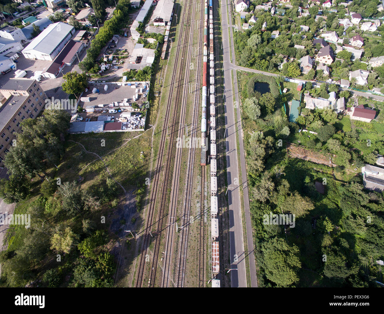 railway, trains with wagons, view from above Stock Photo - Alamy