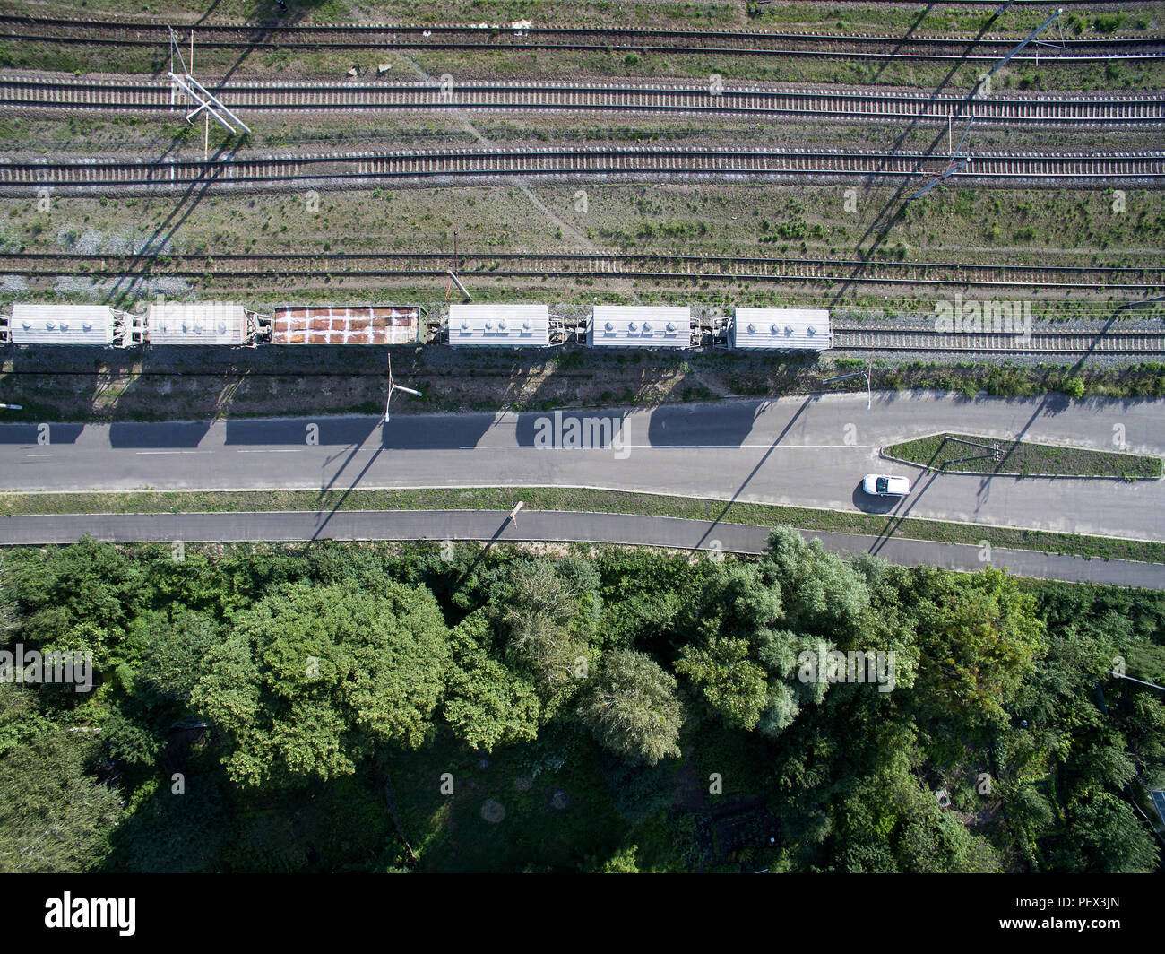 railway, trains with wagons, view from above Stock Photo - Alamy