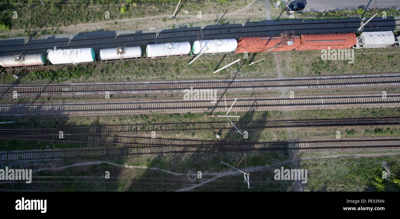 railway, trains with wagons, view from above Stock Photo - Alamy