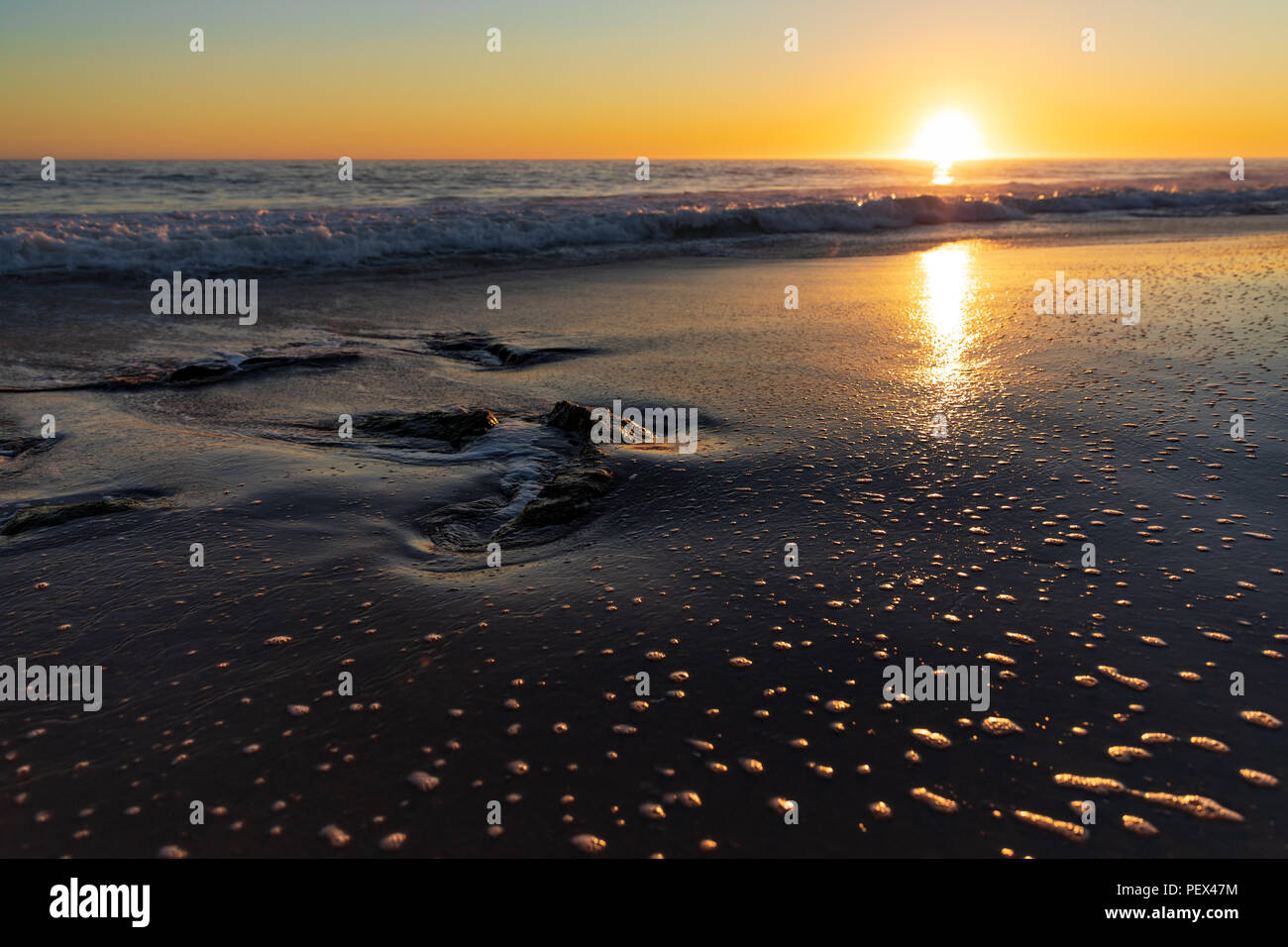 Golden sunset over the Indian ocean in Perth Western Australia Stock ...