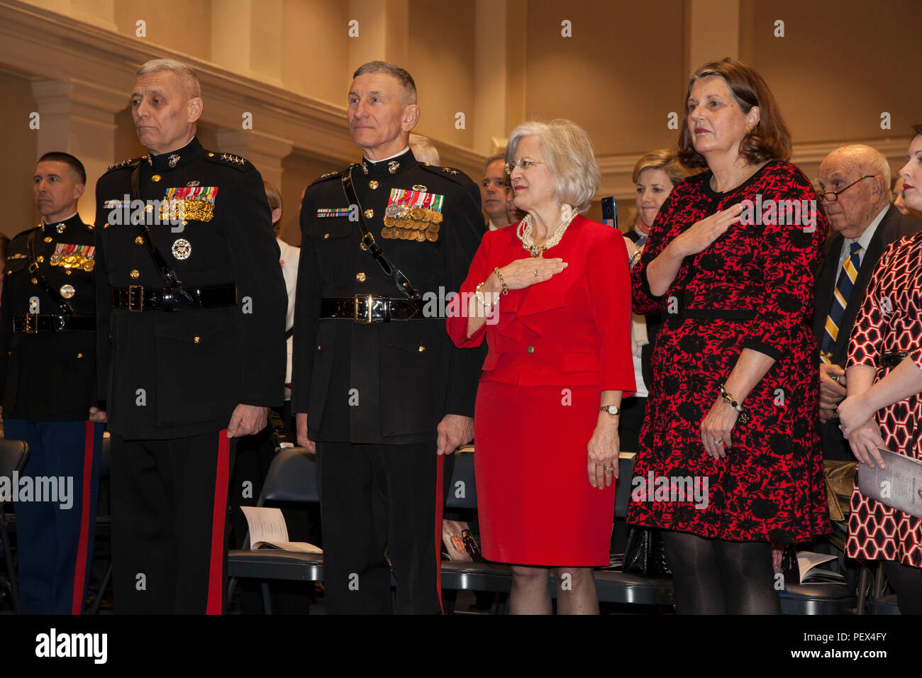 U.S. Marines and guests attend U.S. Marine Corps Maj. Gen. Michael R ...