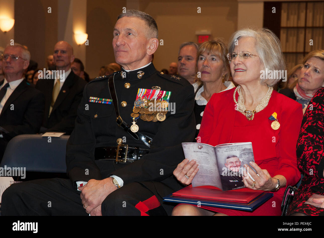 U.S. Marines and guests attend U.S. Marine Corps Maj. Gen. Michael R ...