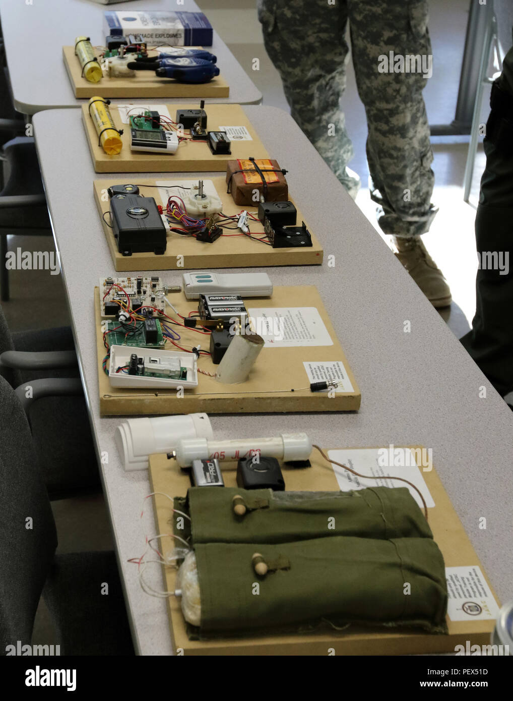 A tabletop display illustrates the components of improvised explosive ...