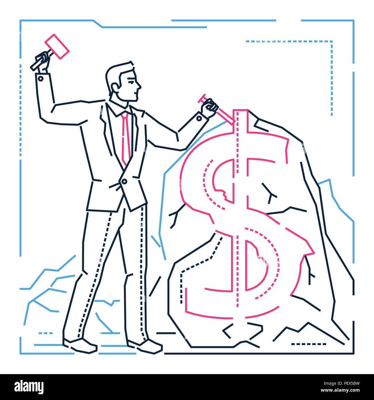 Businessman making money - line design style illustration Stock Vector ...