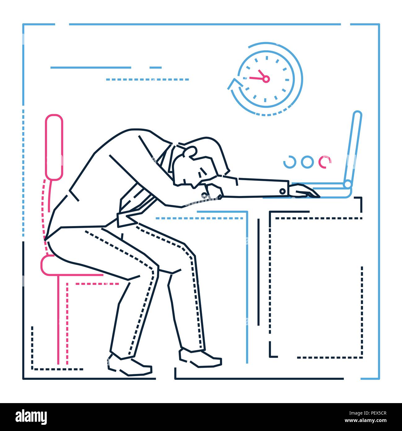 Tired businessman - line design style illustration on white background ...