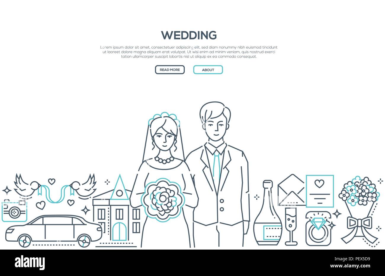 Wedding - line design style banner with place for text Stock Vector ...