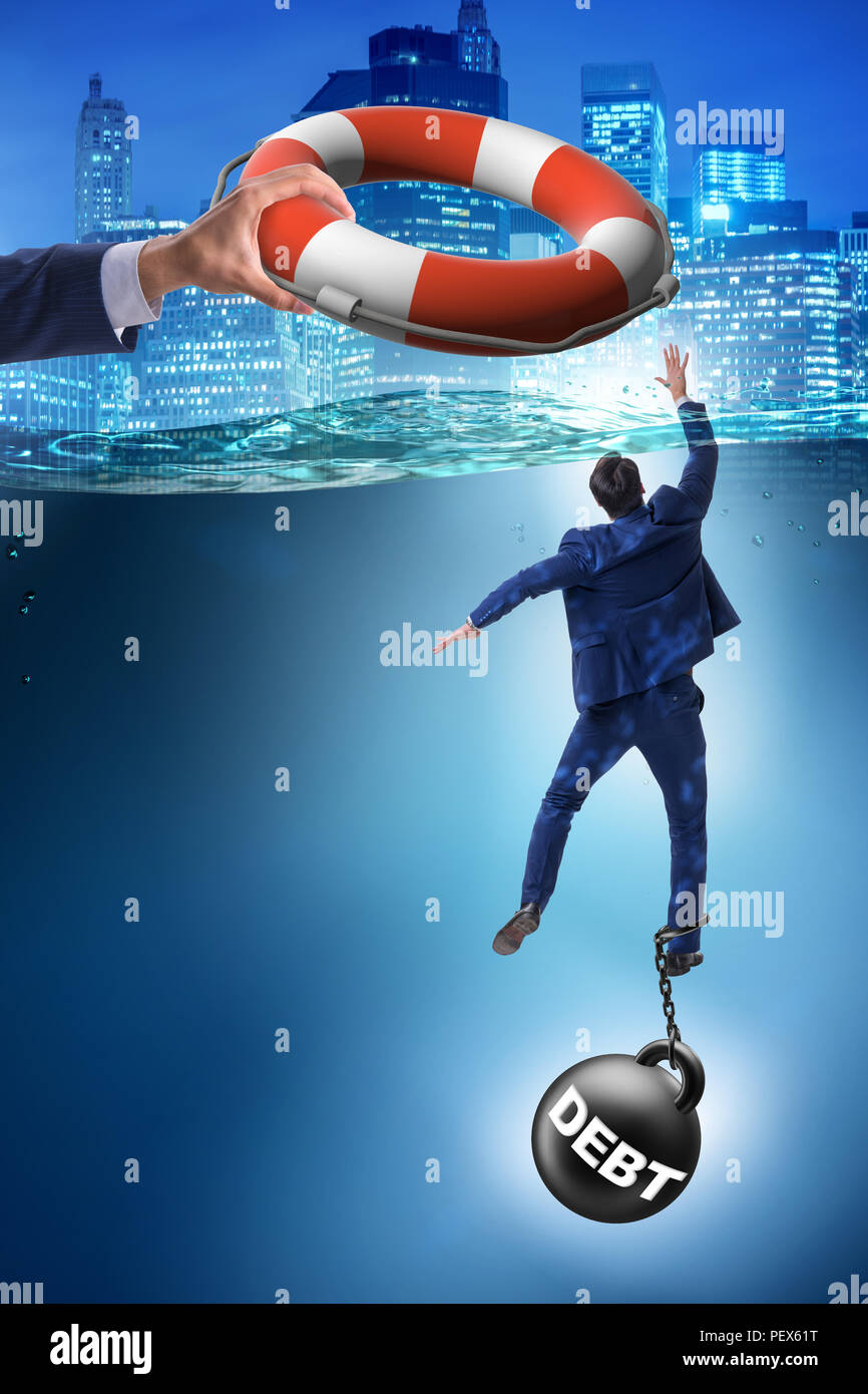 Businessman being saved from high debt Stock Photo - Alamy