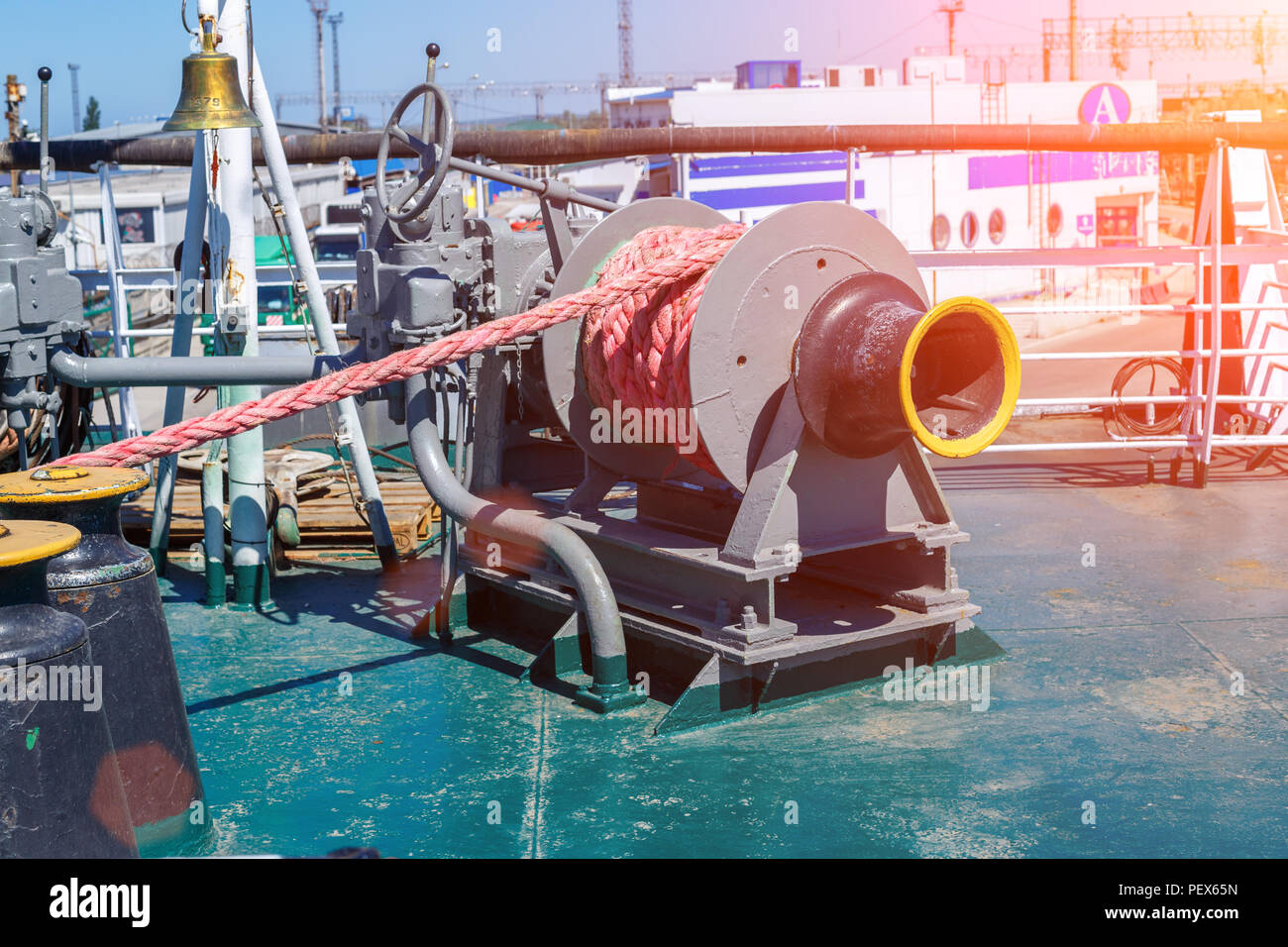 ship's mooring cable on the ship on deck Stock Photo - Alamy