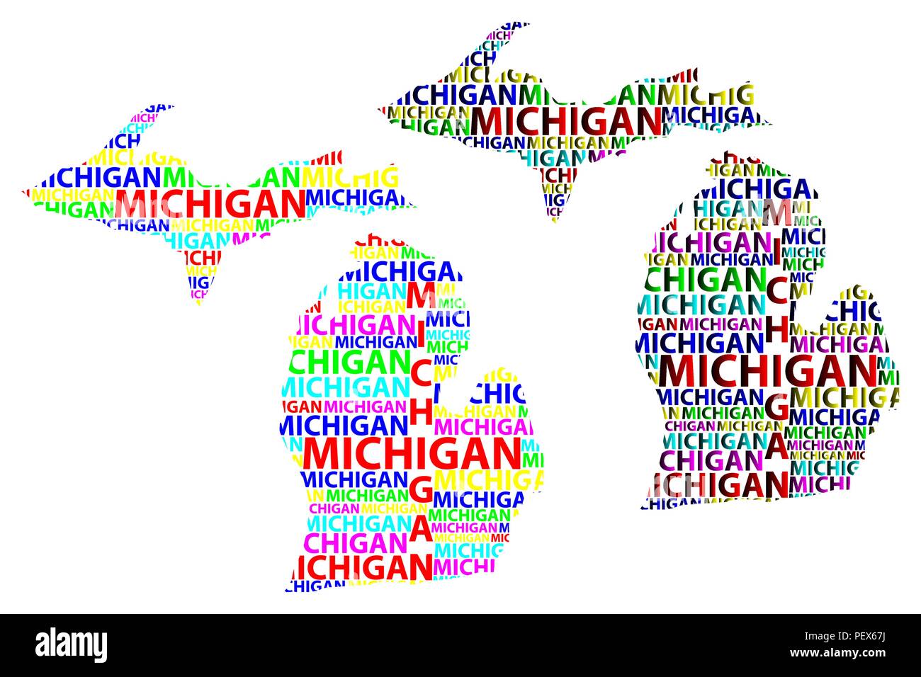 Sketch Michigan (United States of America) letter text map, Michigan ...