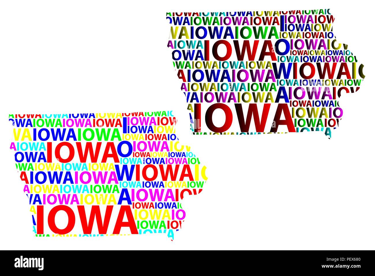 Sketch Iowa (United States of America) letter text map, Iowa map - in ...