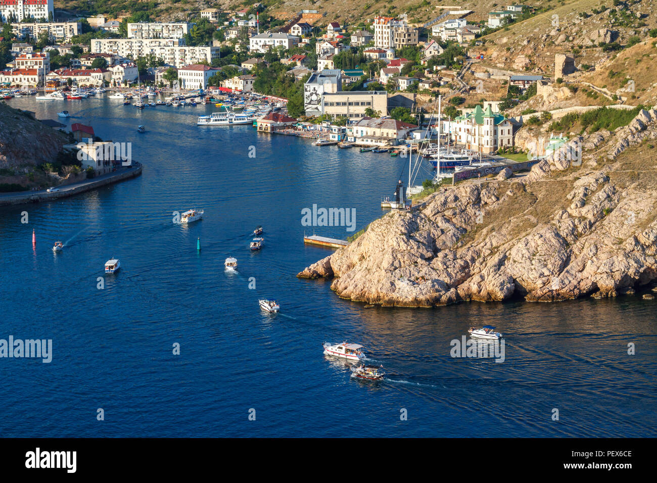 Bay in the black sea Balaclava boats on the water Stock Photo - Alamy