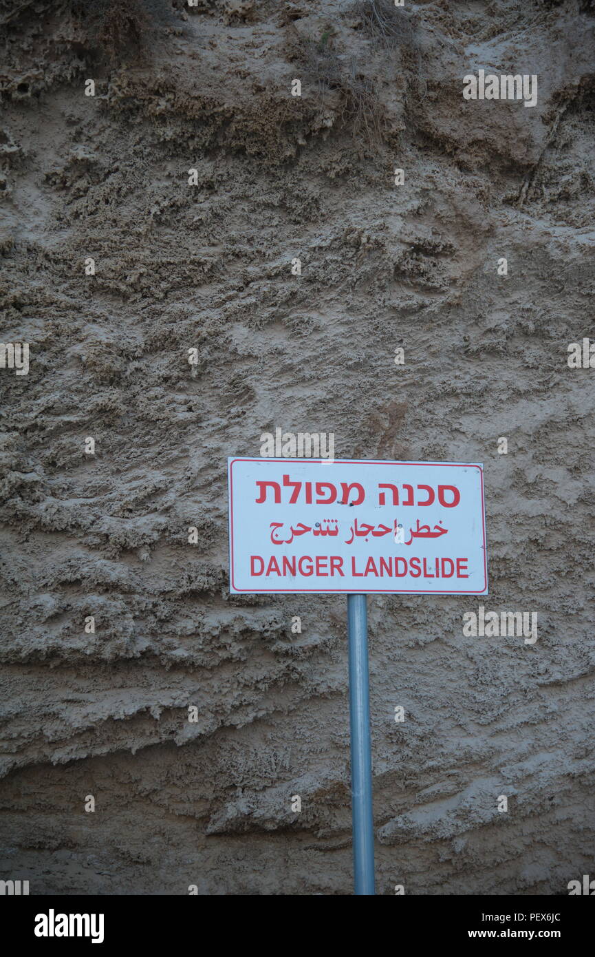 warning signs , danger landslide, fall stones Stock Photo - Alamy