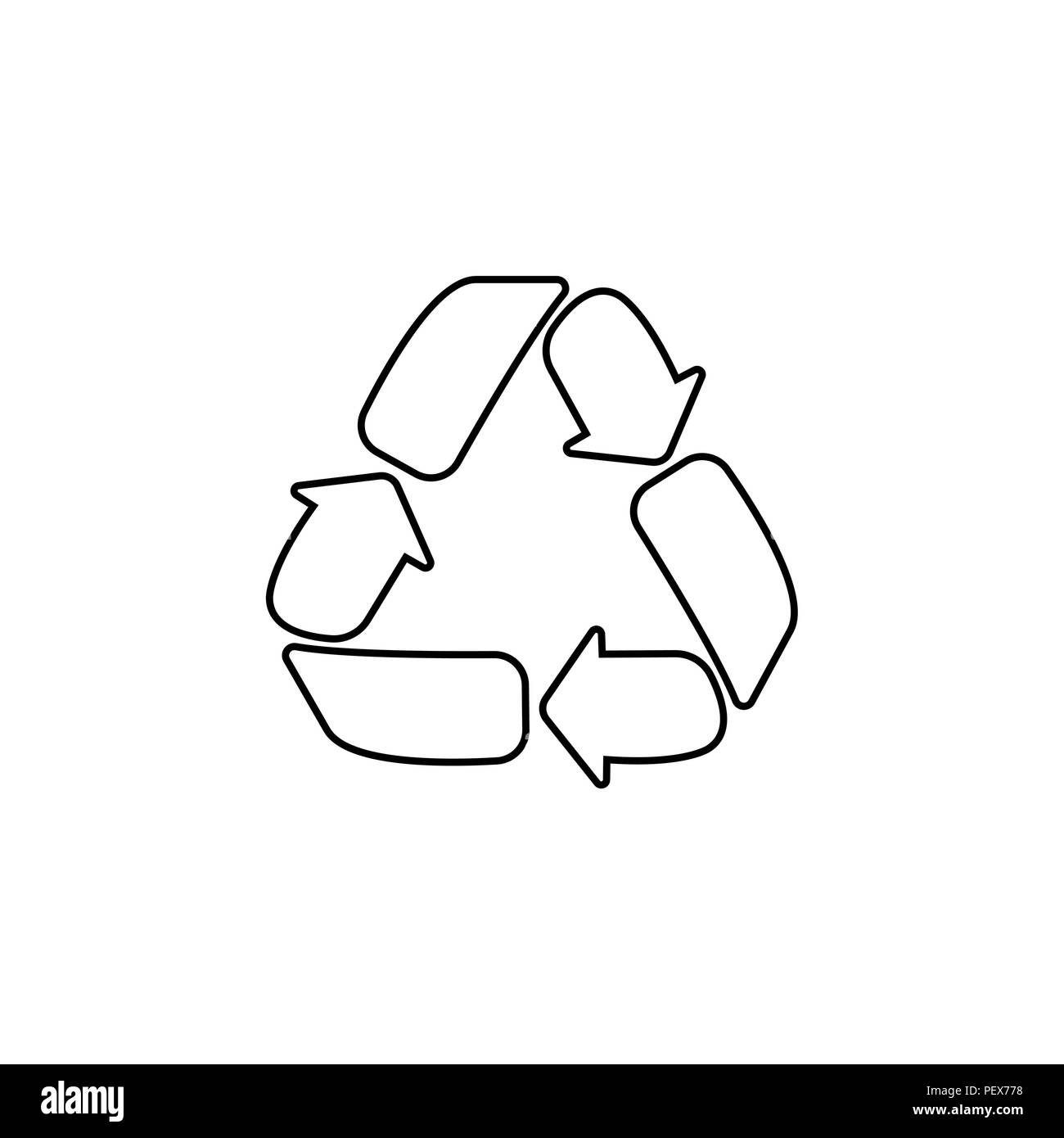 Recycle sign isolated, line icon black on white background Stock Vector ...